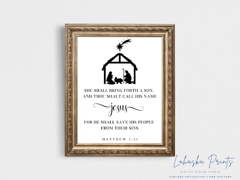PRINTABLE Christmas Christian Wall Art, Matthew 1:21 Scripture Poster ...