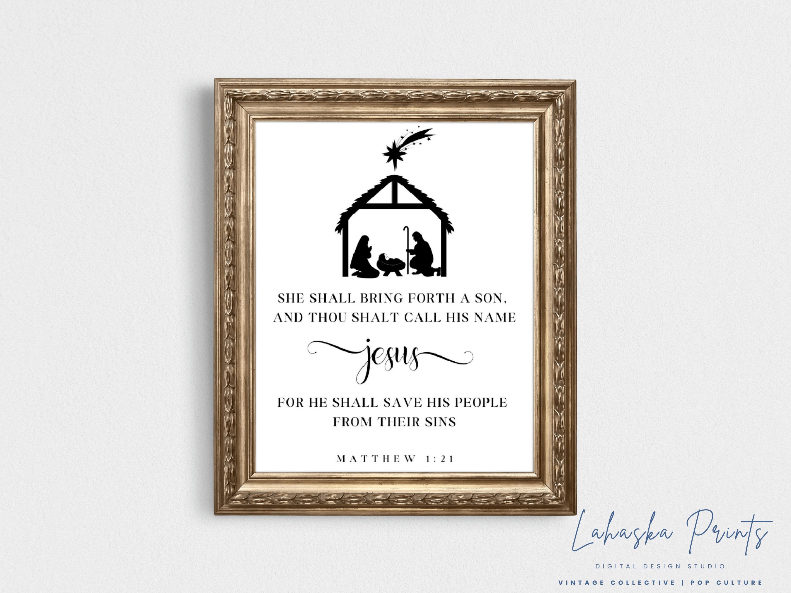 PRINTABLE Christmas Christian Wall Art, Matthew 1:21 Scripture Poster ...