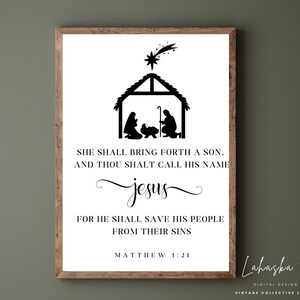 PRINTABLE Christmas Christian Wall Art, Matthew 1:21 Scripture Poster ...