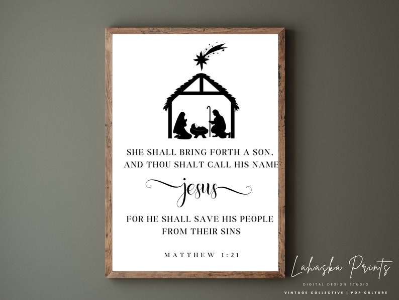 PRINTABLE Christmas Christian Wall Art, Matthew 1:21 Scripture Poster ...