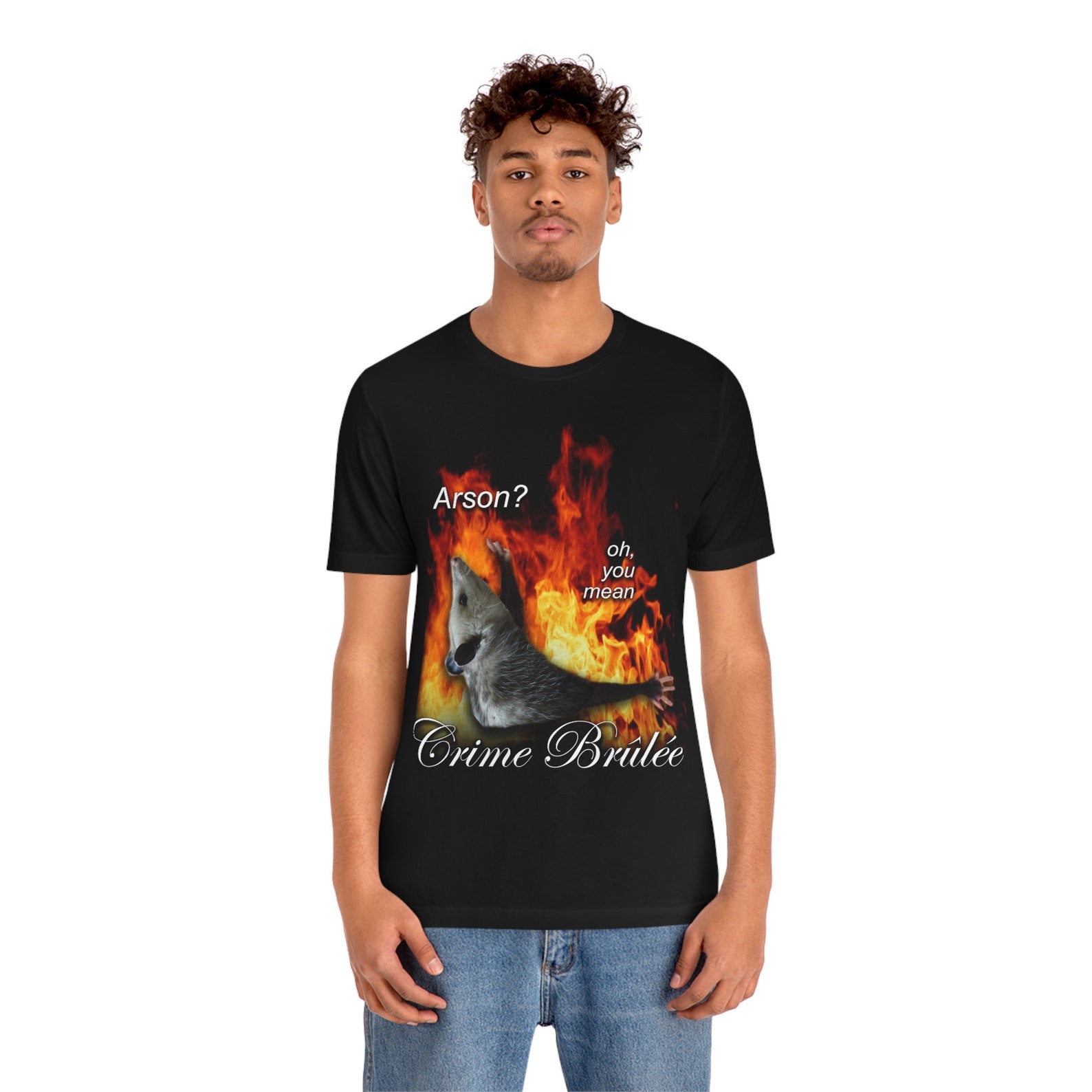Crime Brulee Possum T Shirt Funny Cute Arson Fire Opossum Graphic Tee ...