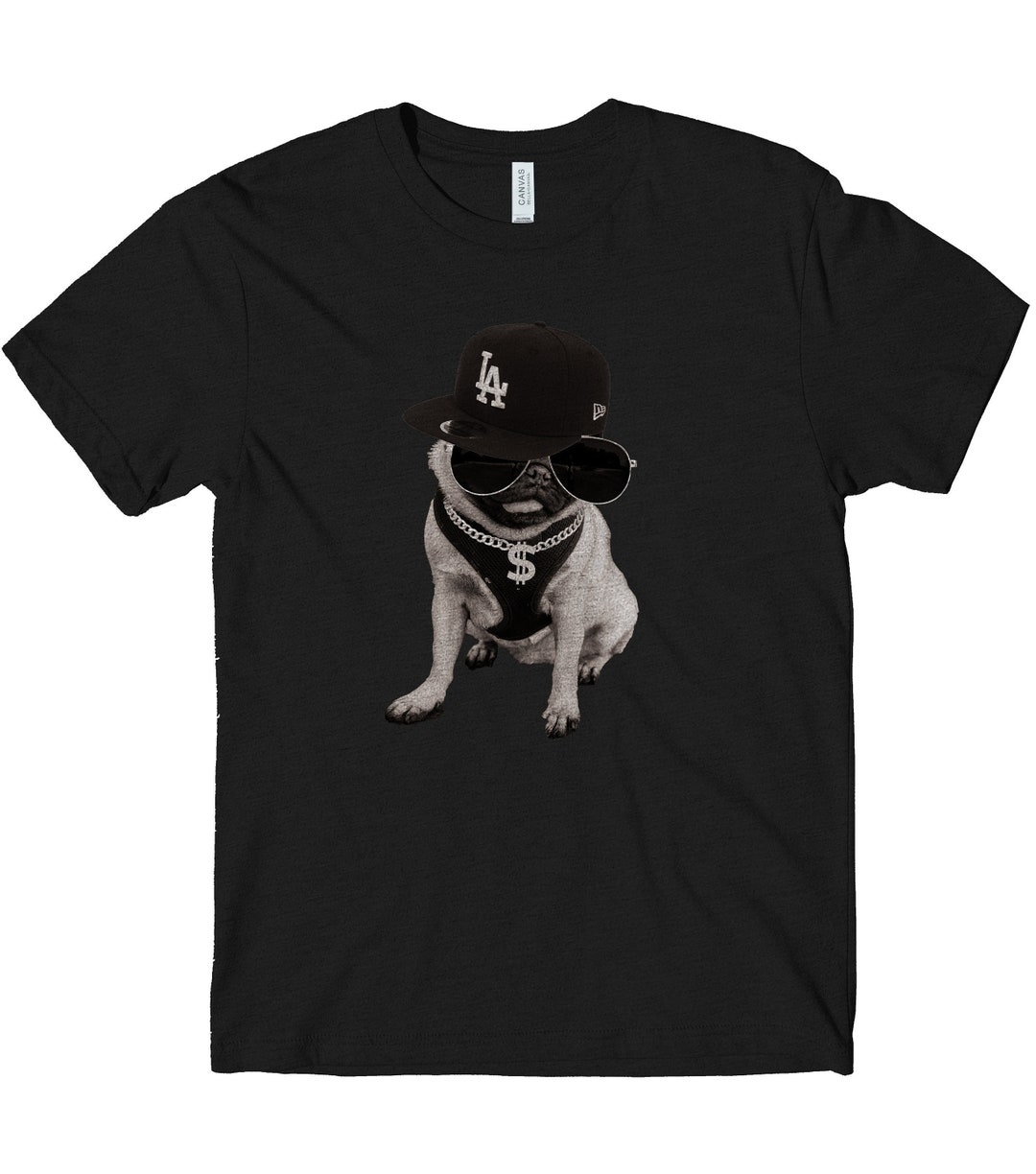 Pug Life Thug Rapper T Shirt Funny Cute Gangster Pugs Hat Chain ...