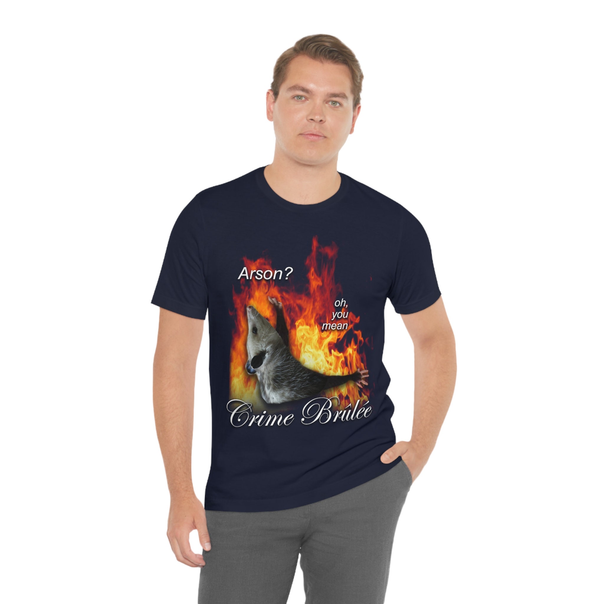 Crime Brulee Possum T Shirt Funny Cute Arson Fire Opossum Graphic Tee ...