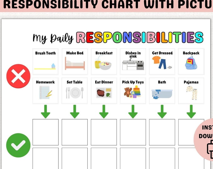 Kids Chore Chart Printable, My Day and Responsibilities Chart, Daily ...