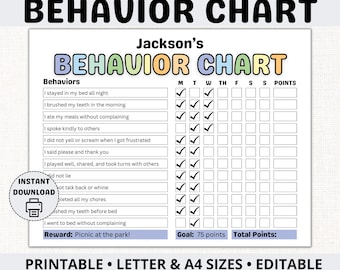 Kids Behavior Reward Chart PRINTABLE Behavior Tracker Behavior Managment Child Behavior Log ...