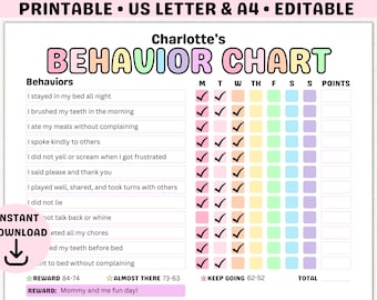 Kids Behavior Reward Chart PRINTABLE Behavior Tracker Behavior Mangement Child Behavior Log ...