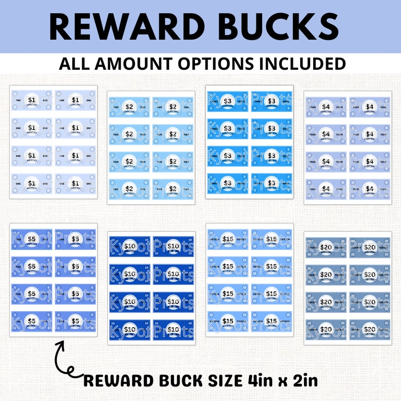 Editable Kids Rewards Bucks PRINTABLE Reward Chart for Kids Reward ...