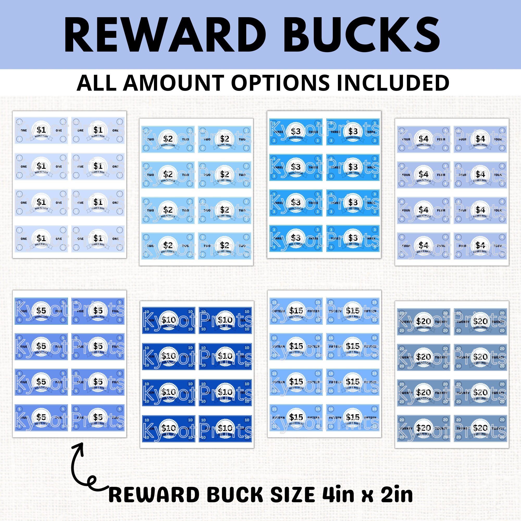 Editable Kids Rewards Bucks PRINTABLE Reward Chart for Kids Reward ...