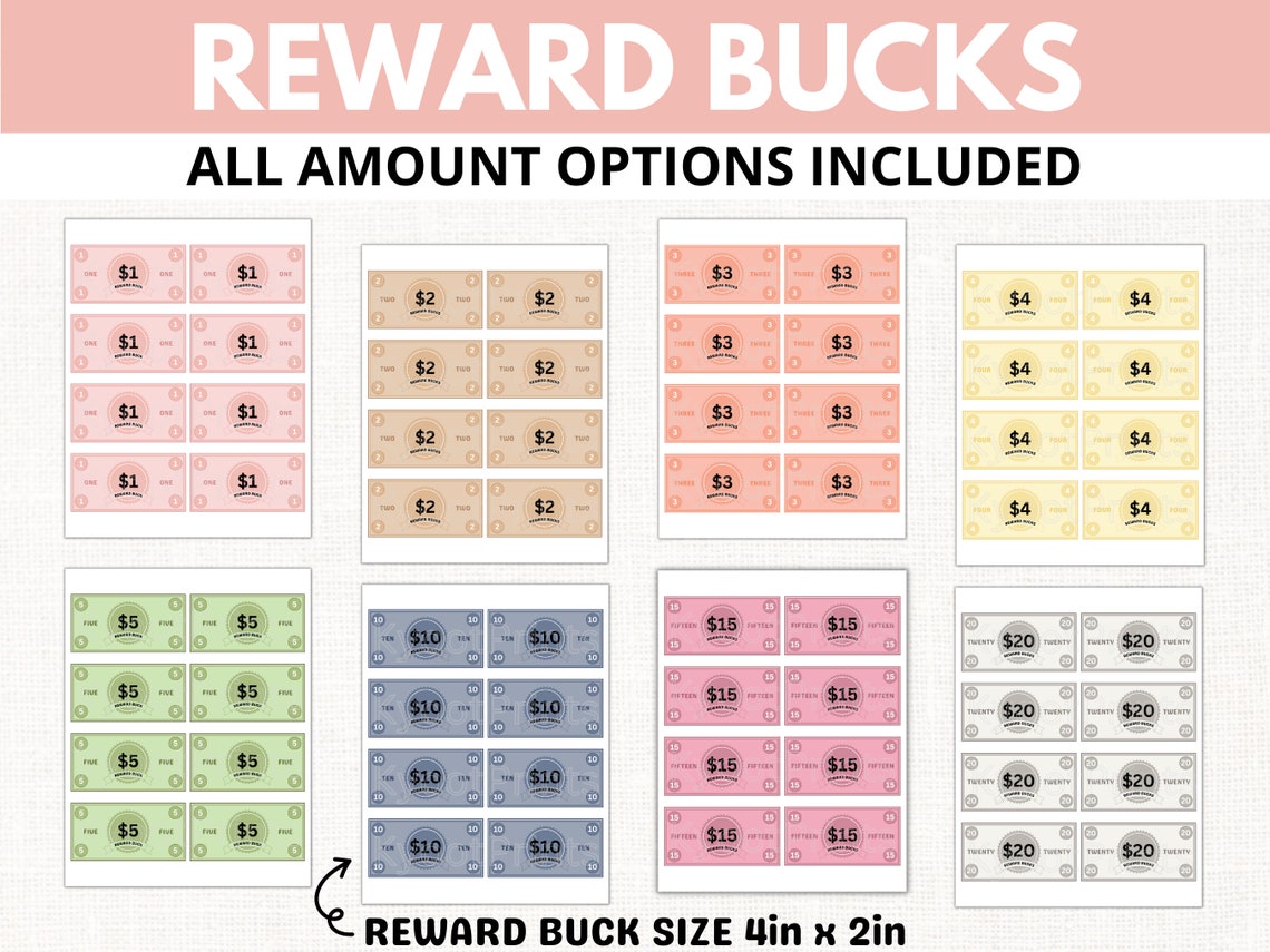 Editable Kids Reward Bucks PRINTABLE Reward Chart for Kids Reward ...