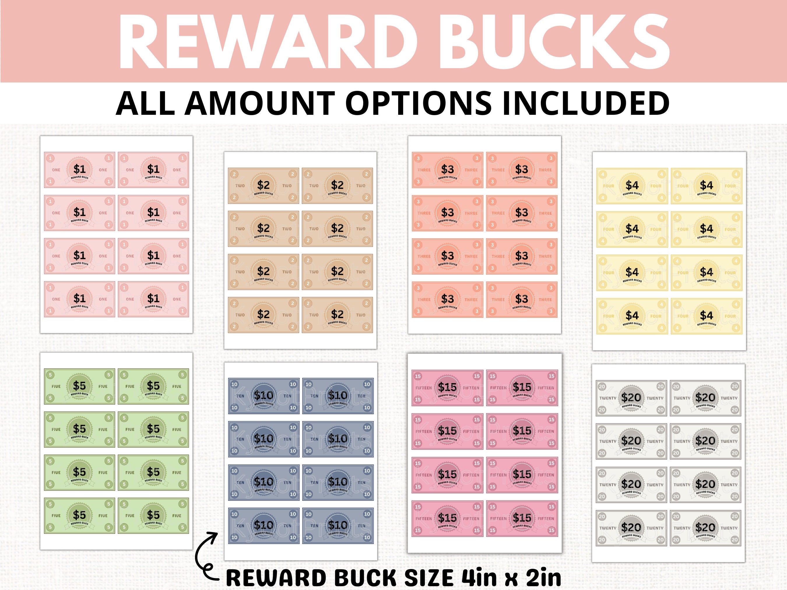 Editable Kids Reward Bucks PRINTABLE Reward Chart for Kids Reward ...