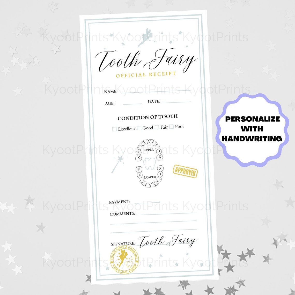 Tooth Fairy Receipt Printable, Tooth Fairy Note, Instant Download ...