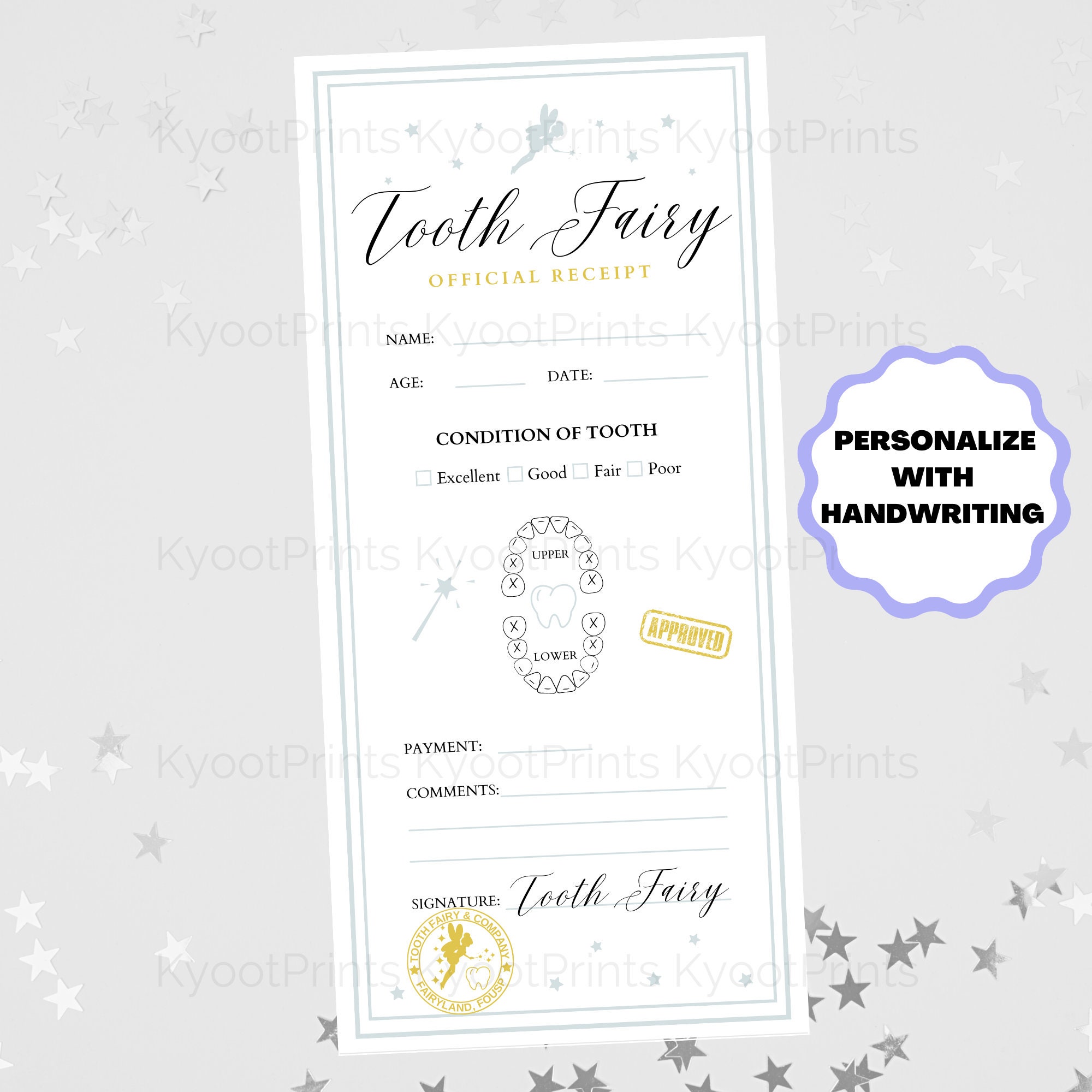 Tooth Fairy Receipt Printable, Tooth Fairy Note, Instant Download ...