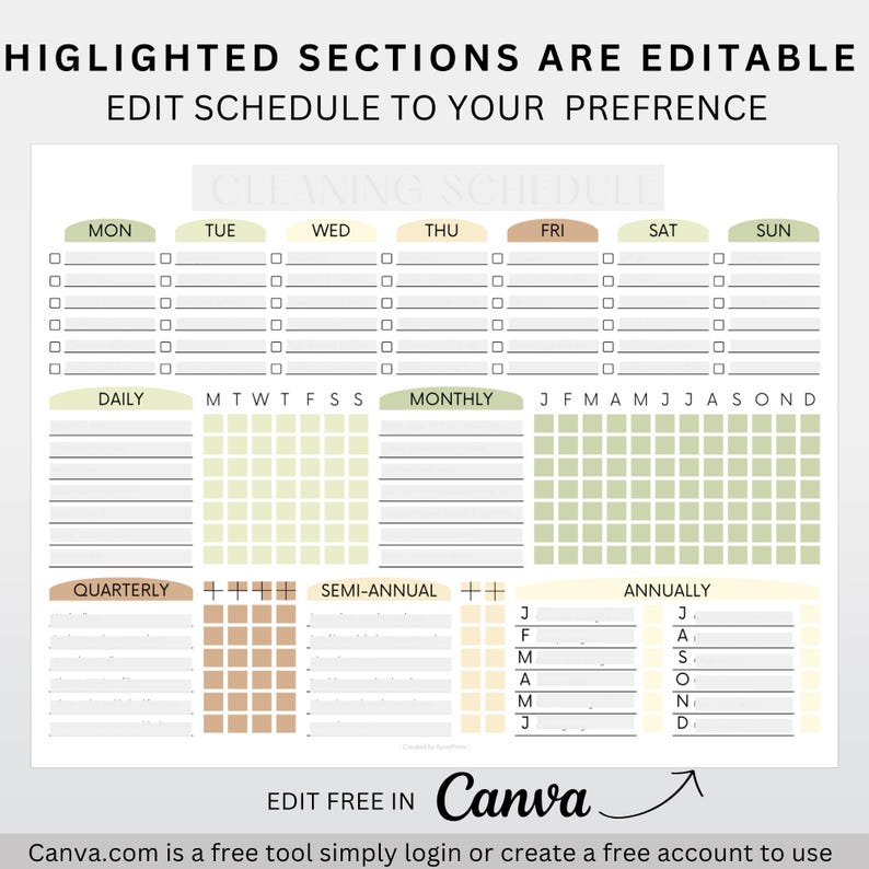 EDITABLE Cleaning Schedule PRINTABLE Cleaning List Household Chore ...