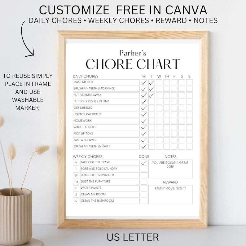 Chore Chart for Kids Teen Chore Chart Template Daily Chores ...