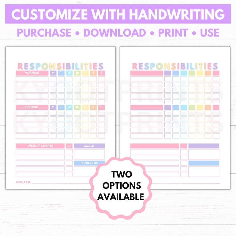 Chore Chart for Kids Responsibility Chart Printable Kid's - Etsy