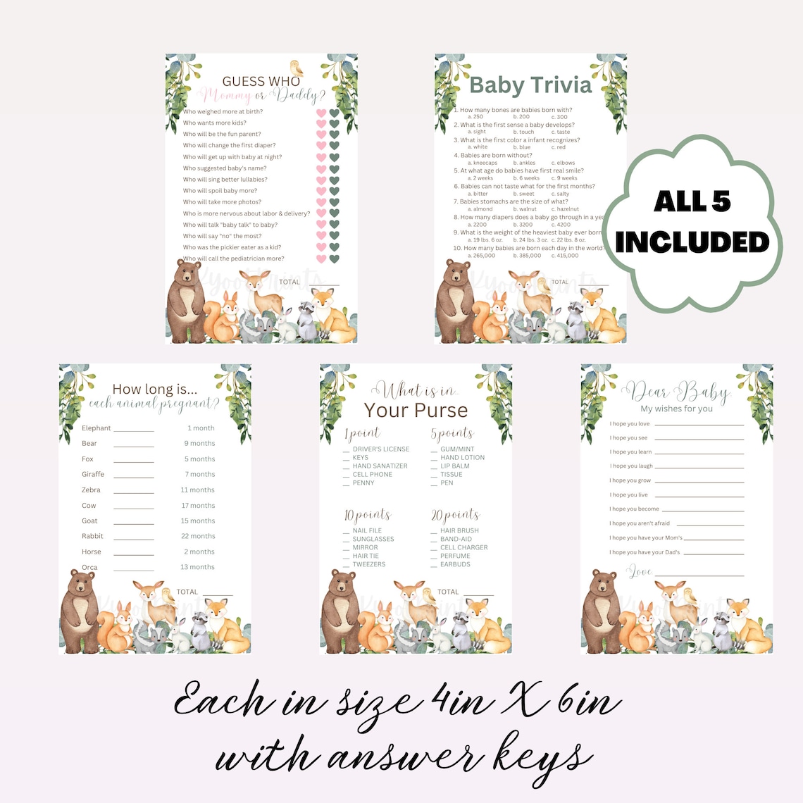 Woodland Baby Shower Games PRINTABLE Baby Shower Games Mom or Dad Baby ...