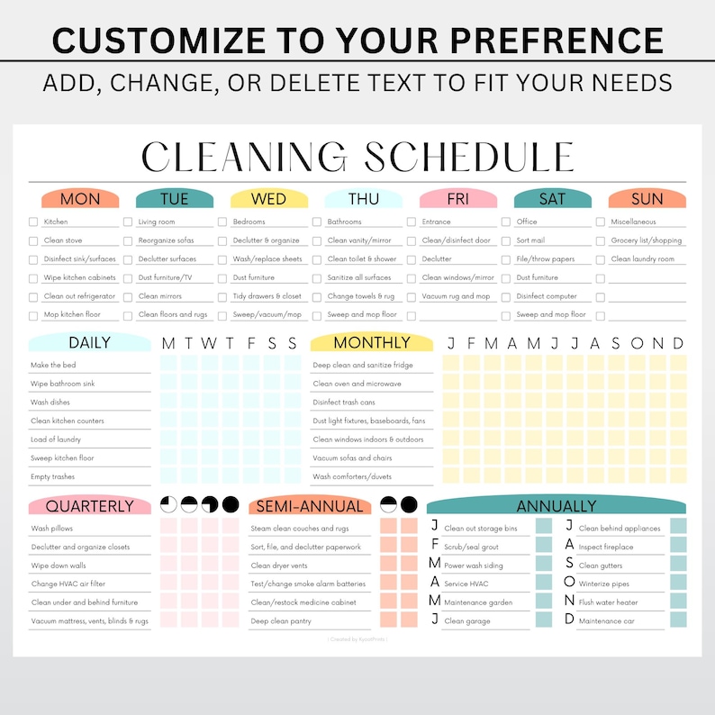 Adhd Planner Editable Cleaning Schedule Checklist Canva Adhd Home ...