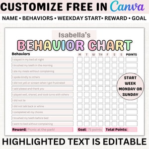 Kids Behavior Reward Chart PRINTABLE Behavior Tracker Behavior ...