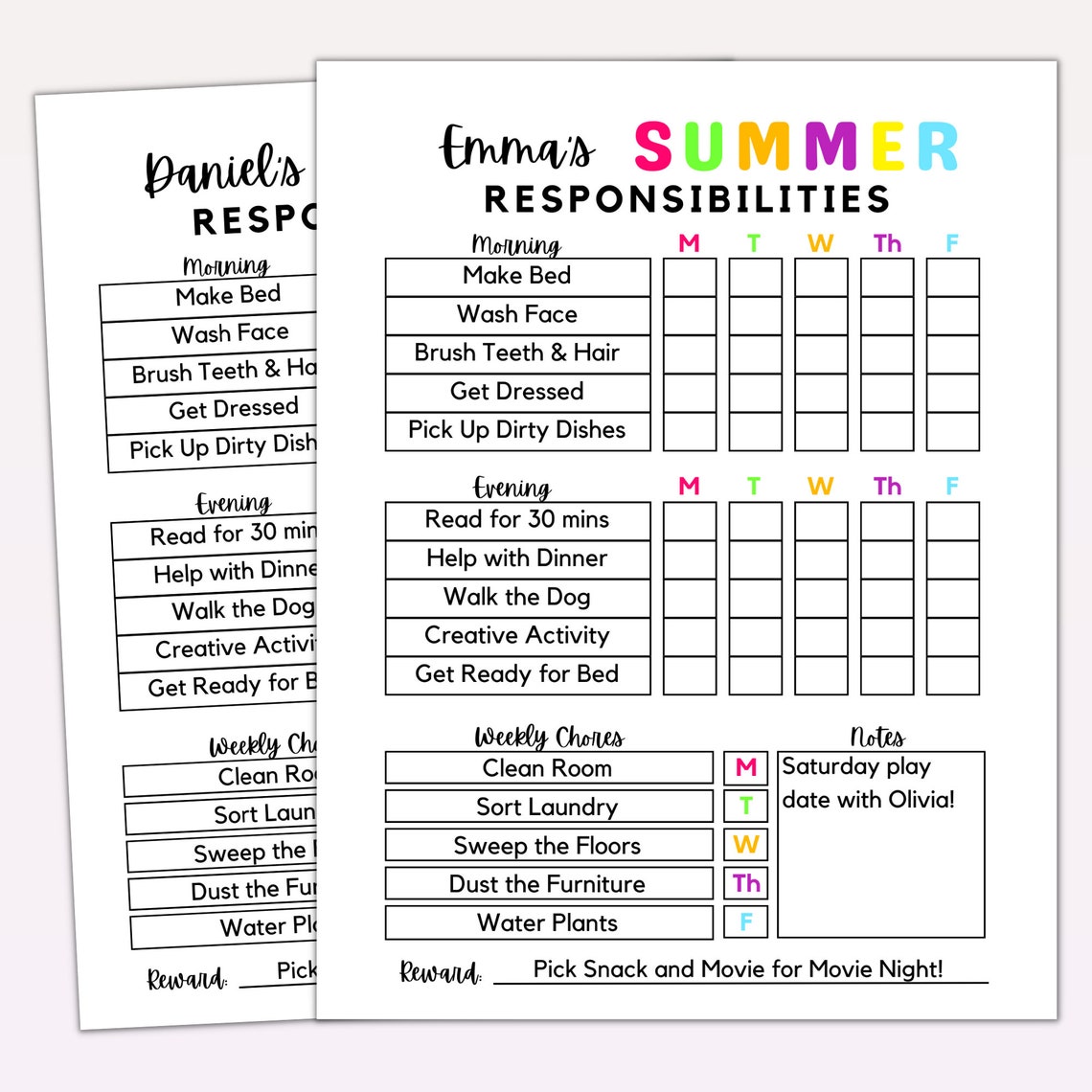 Editable Chore Chart for Kids Printable Chore Chart Daily& Weekly ...