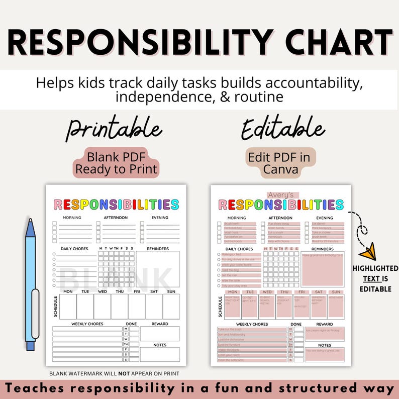 Kids Reward System Printable Behavior Chart Chore Chart Routine Tracker ...