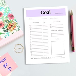 Printable Goal Setting Worksheet Goal Planner Action Steps Milestone ...