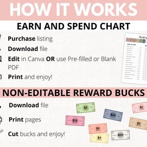 Editable Kids Reward Bucks PRINTABLE Reward Chart for Kids Reward ...