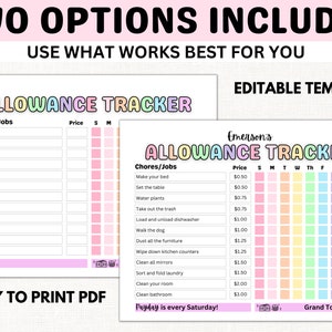 Allowance Tracker for Kids How to Earn Money Chart EDITABLE Allowance ...