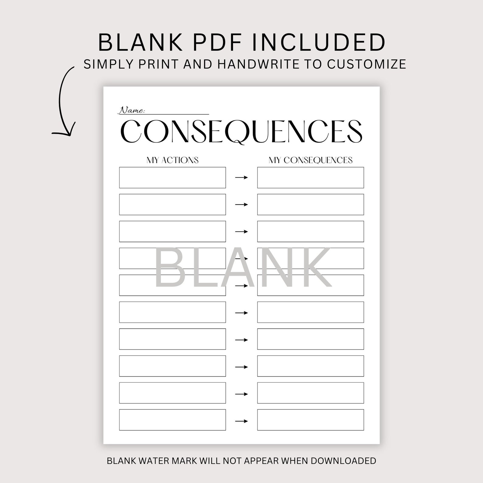 Consequence Chart for Kids Consequence of My Actions Positive Behavior ...