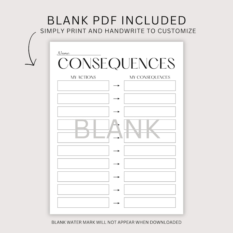 Consequence Chart for Kids Consequence of My Actions Positive Behavior ...