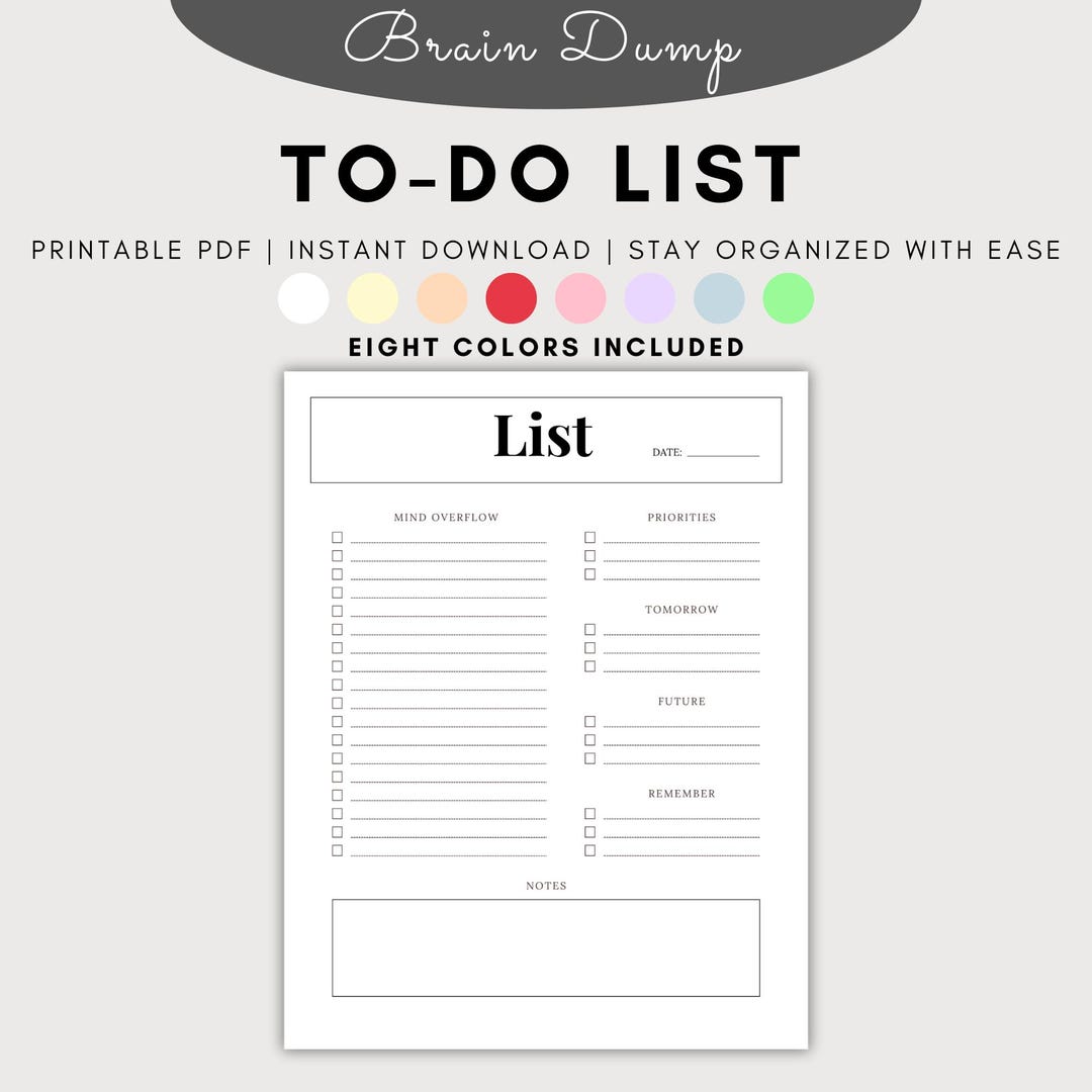 To-do List Planner Brain Dump Daily & Weekly Task Organizer ...