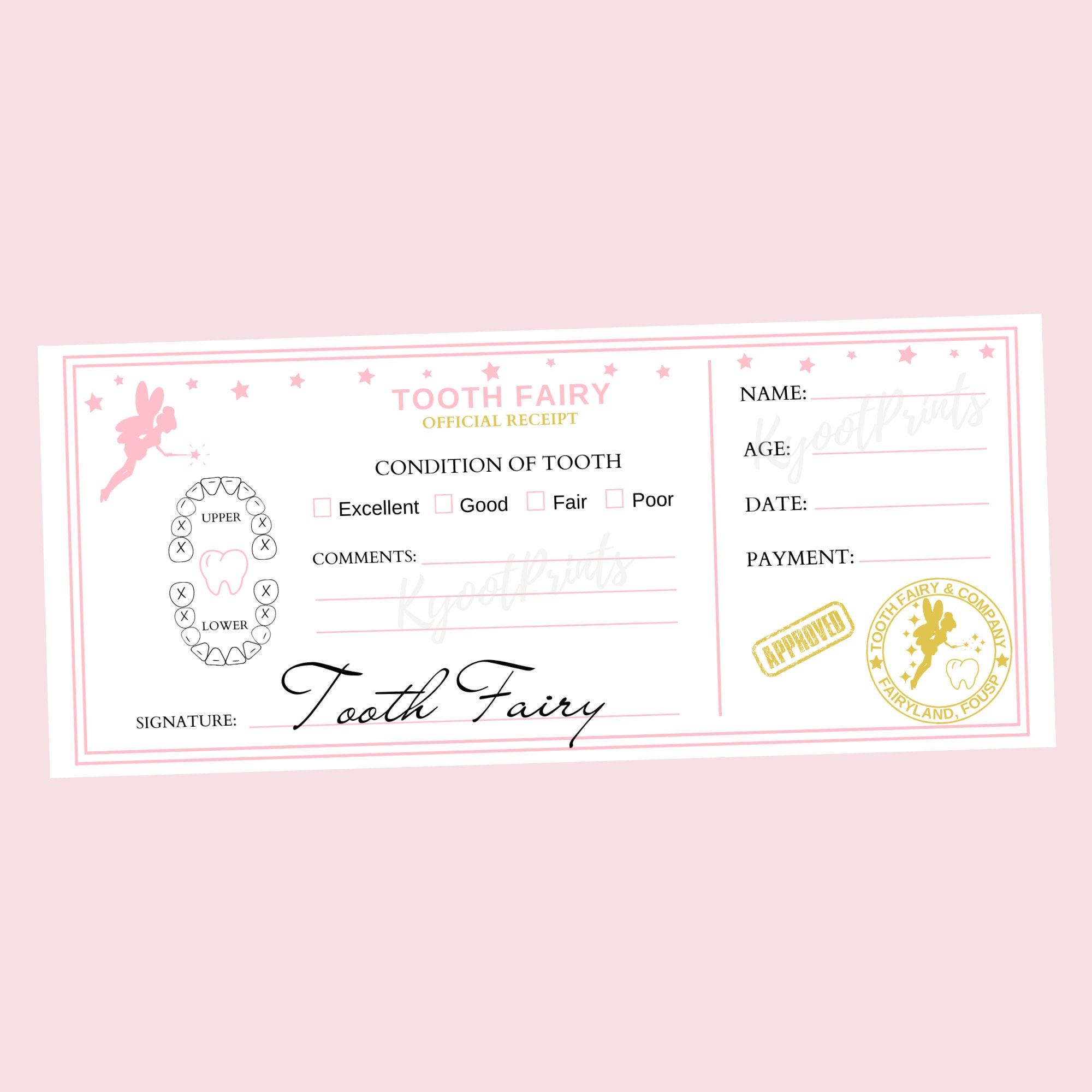 Tooth Fairy Receipt Printable, Editable Tooth Fairy Note, Instant ...