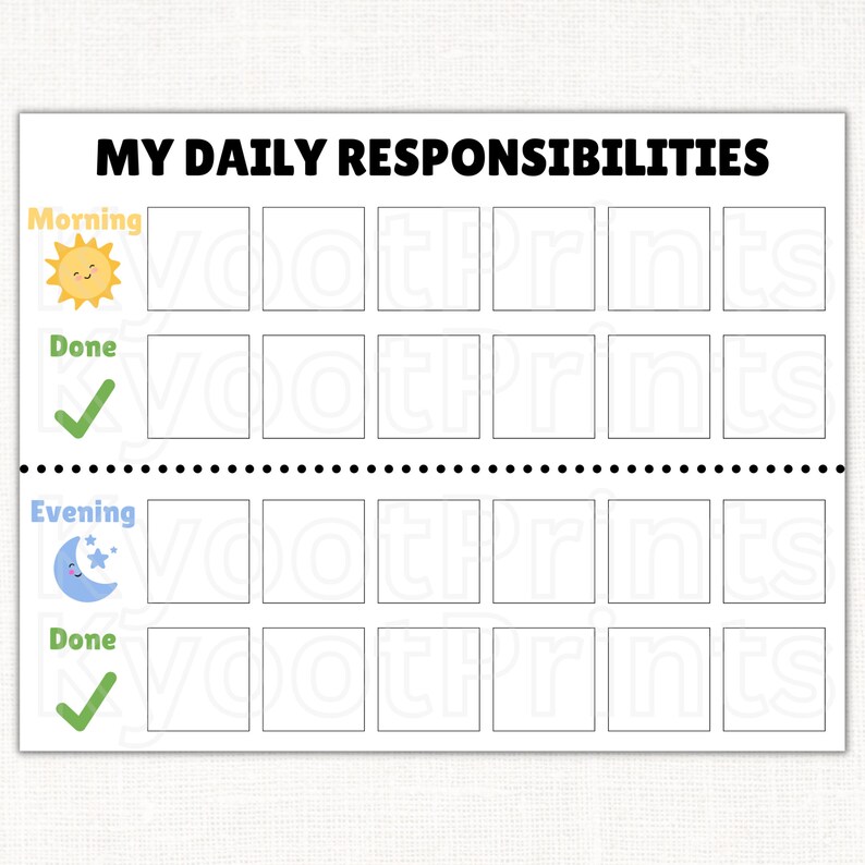 Daily Responsibility Chart for Kid's Responsibility Chore Chart ...