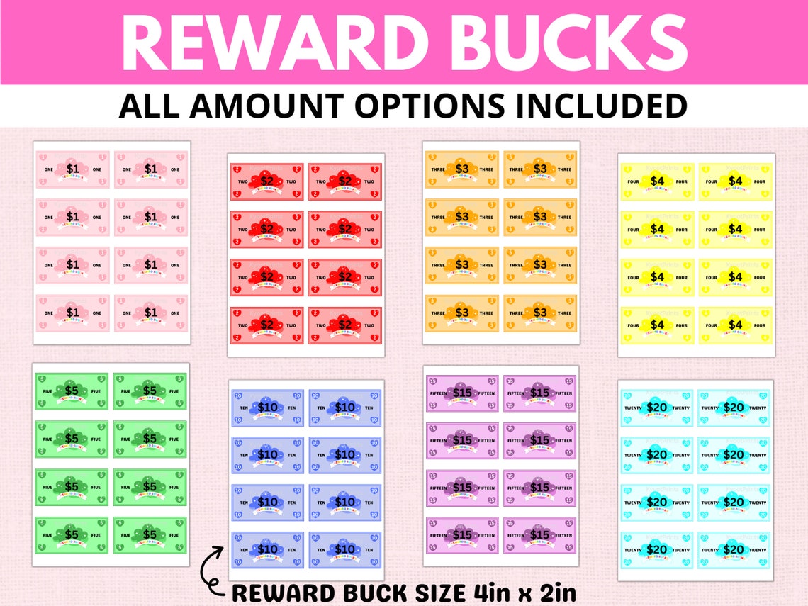 Rainbow Reward Chart of Kids Editable Kids Reward Bucks PRINTABLE ...