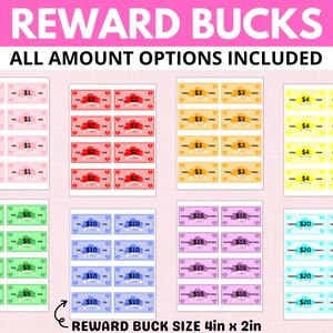Rainbow Reward Chart of Kids Editable Kids Reward Bucks PRINTABLE ...