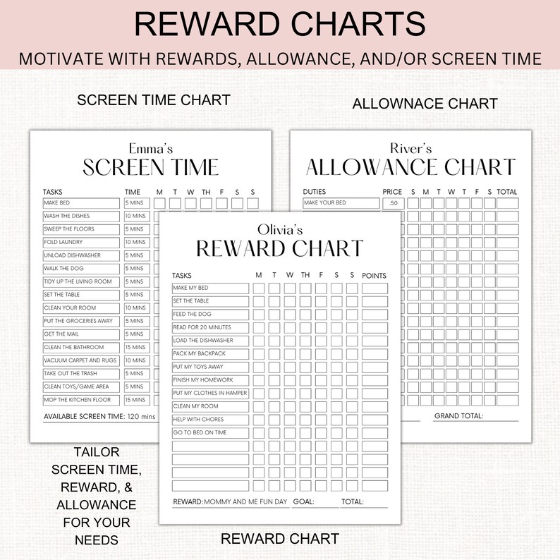 Chore Charts for Kids Editable Teen Responsibility Chart School ...