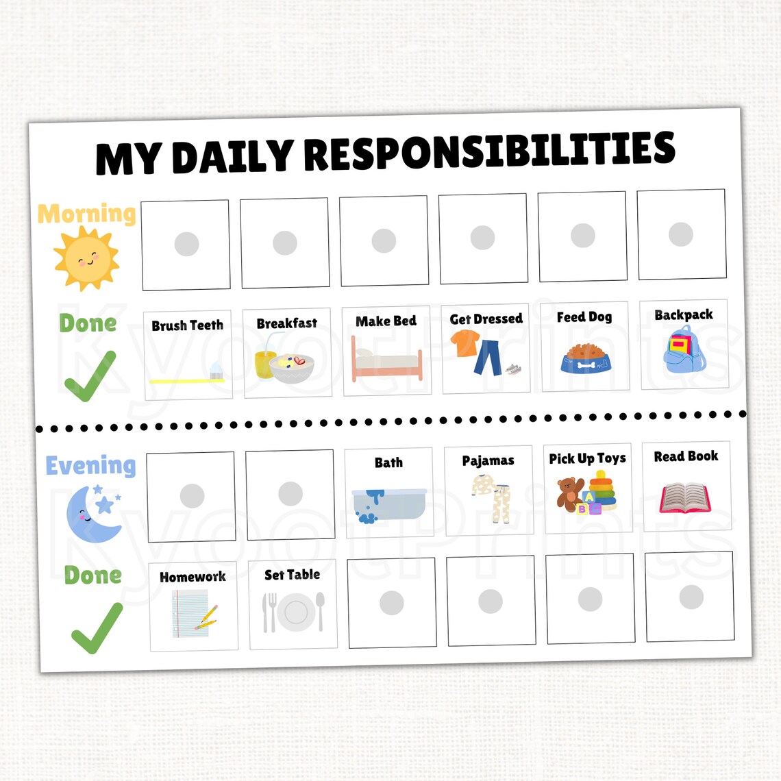Daily Responsibility Chart for Kid's Responsibility Chore Chart ...