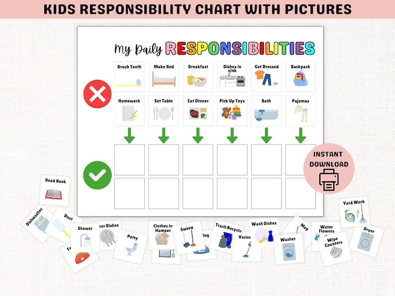 Preschool Chore Chart PRINTABLE With Pictures Chore Chart for Kids ...