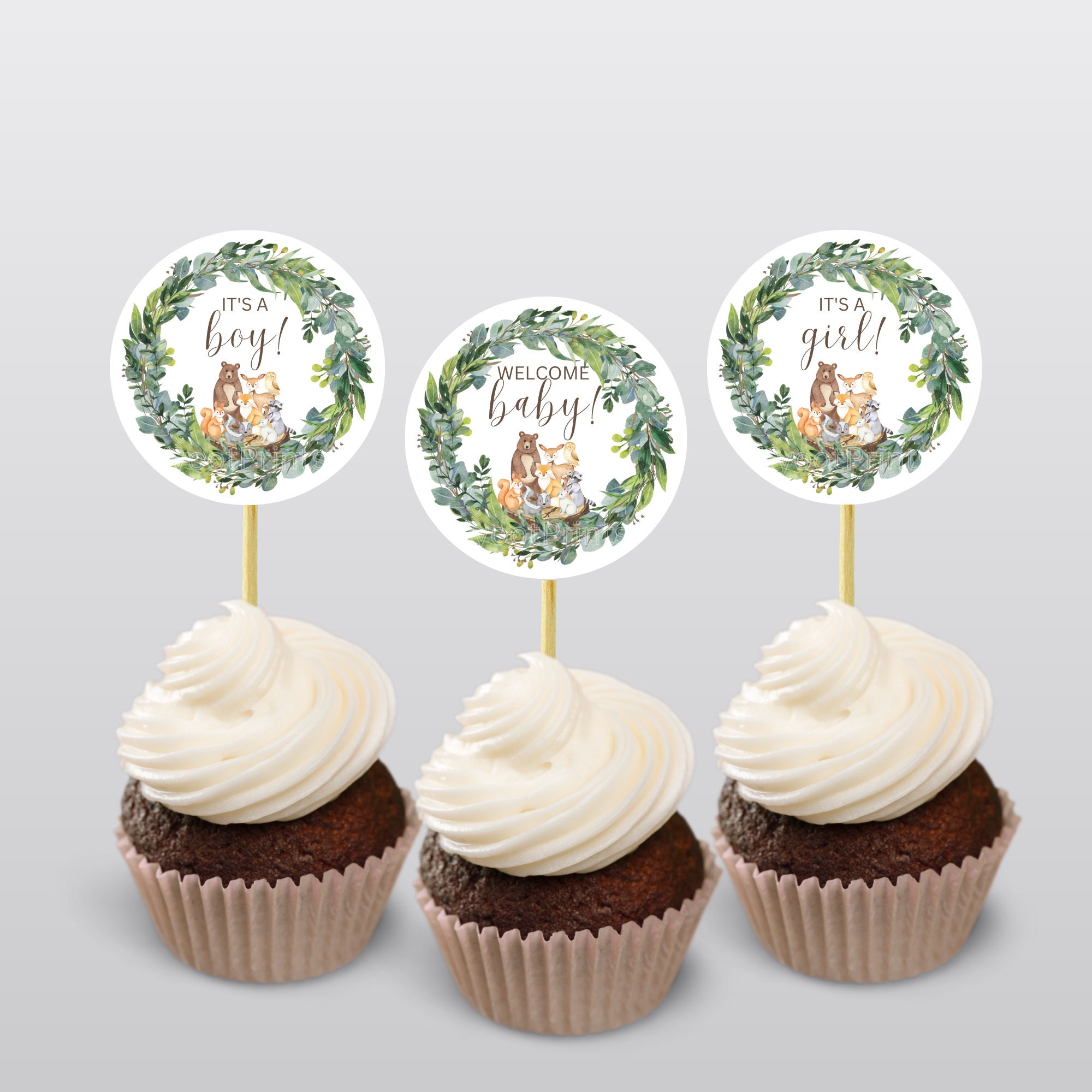 Woodland Cupcake Toppers Woodland Animal Cupcake Topper Woodland Baby ...