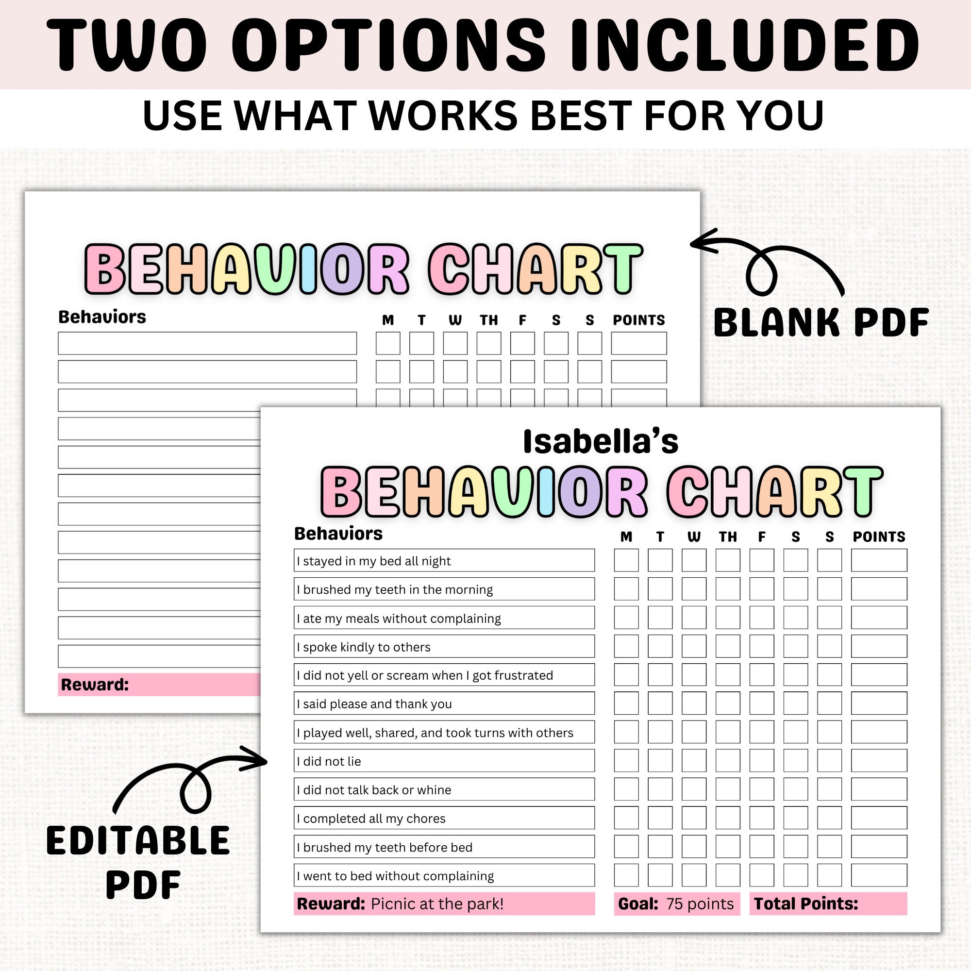 Kids Behavior Reward Chart PRINTABLE Behavior Tracker Behavior - Etsy