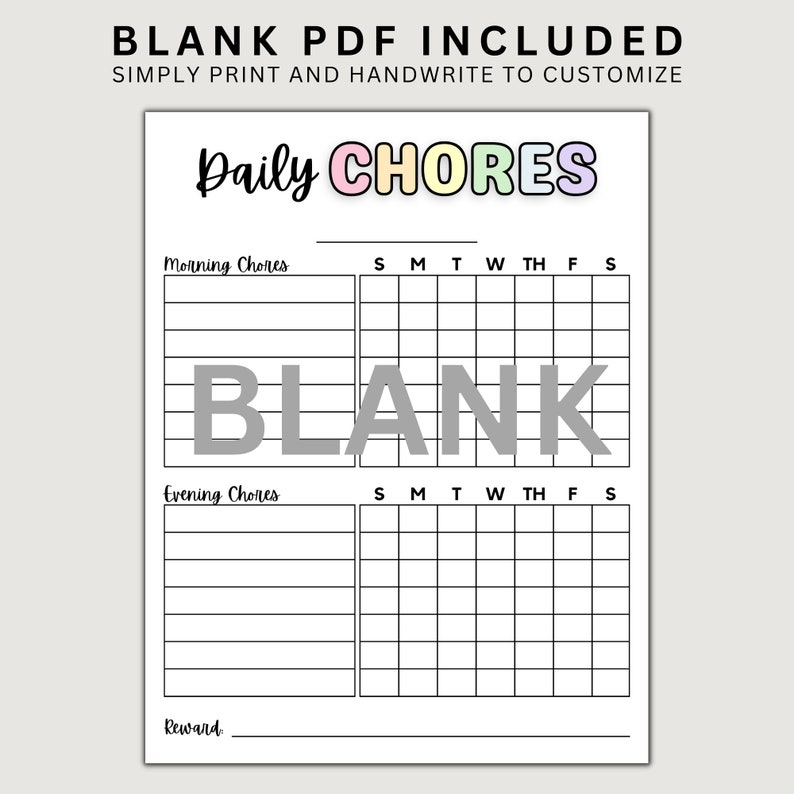 Chore Chart for Kids PRINTABLE Teen Chore Chart EDITABLE Morning ...