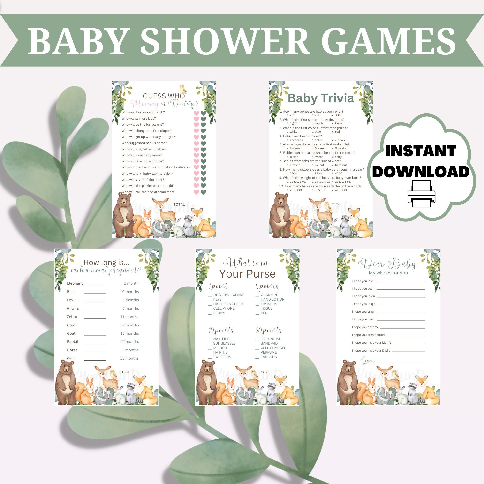 Woodland Baby Shower Games PRINTABLE Baby Shower Games Mom or Dad Baby ...