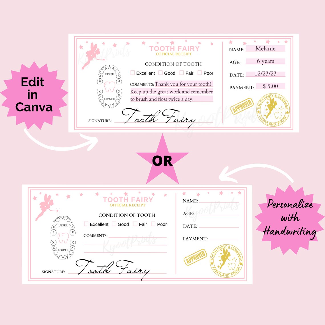 Tooth Fairy Receipt Printable, Editable Tooth Fairy Note, Instant ...