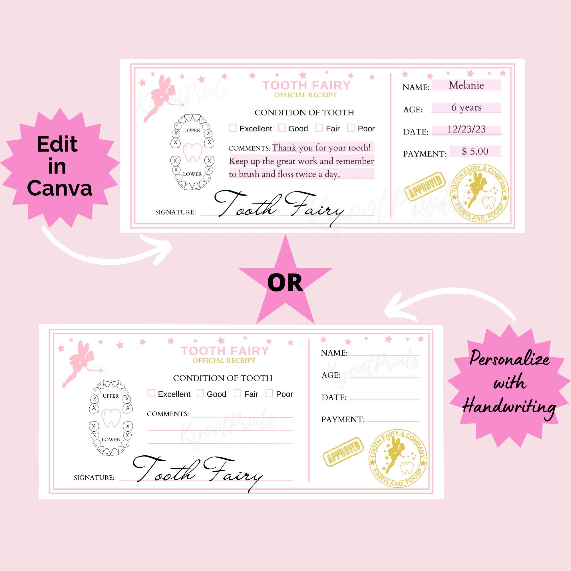 Tooth Fairy Receipt Printable, Editable Tooth Fairy Note, Instant ...
