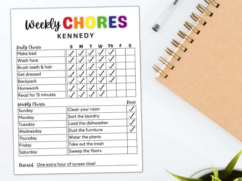 Chore Chart for Kids Printable Kids Chore Chart Editable Chore Chart ...