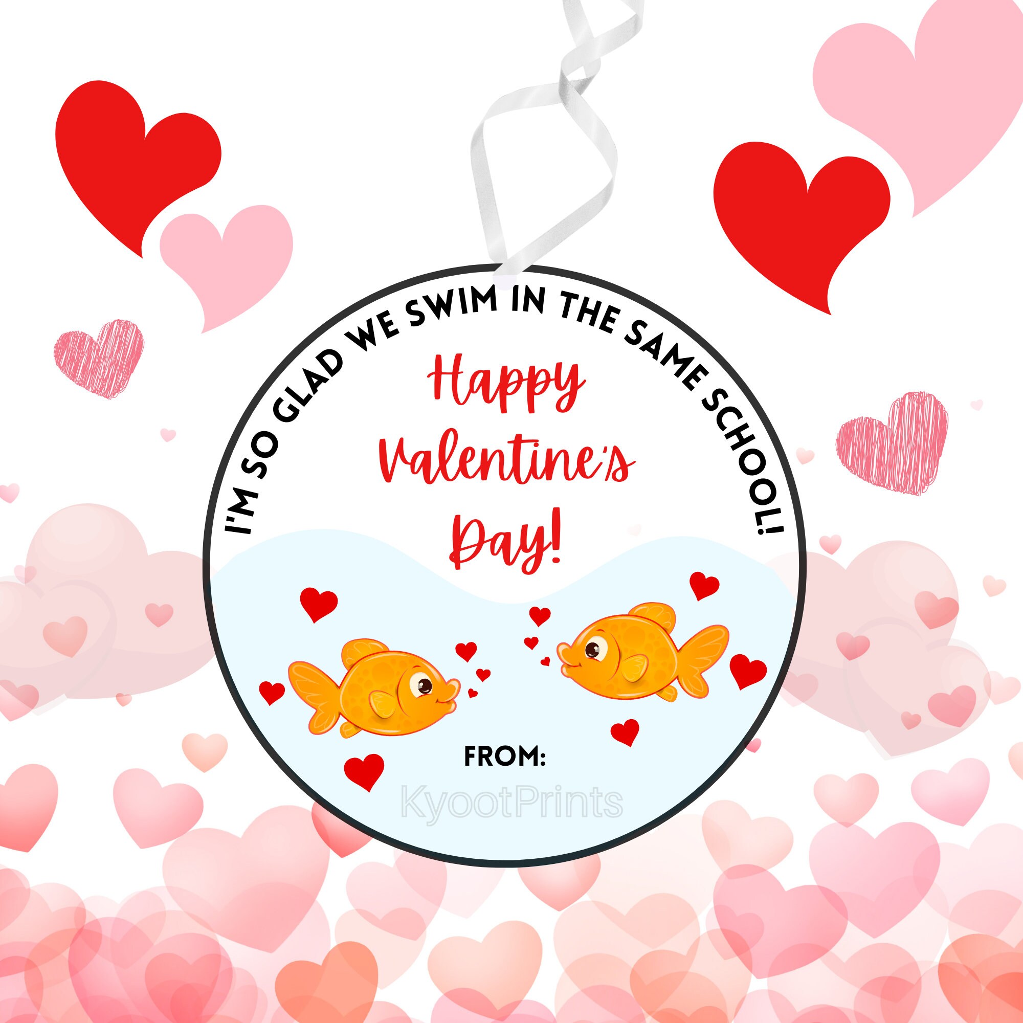 Printable Valentine Fish Tags Valentine's Day Card Kids School ...