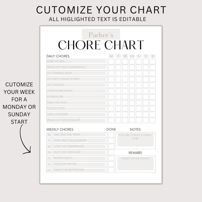 Chore Chart for Kids Teen Chore Chart Template Daily Chores ...