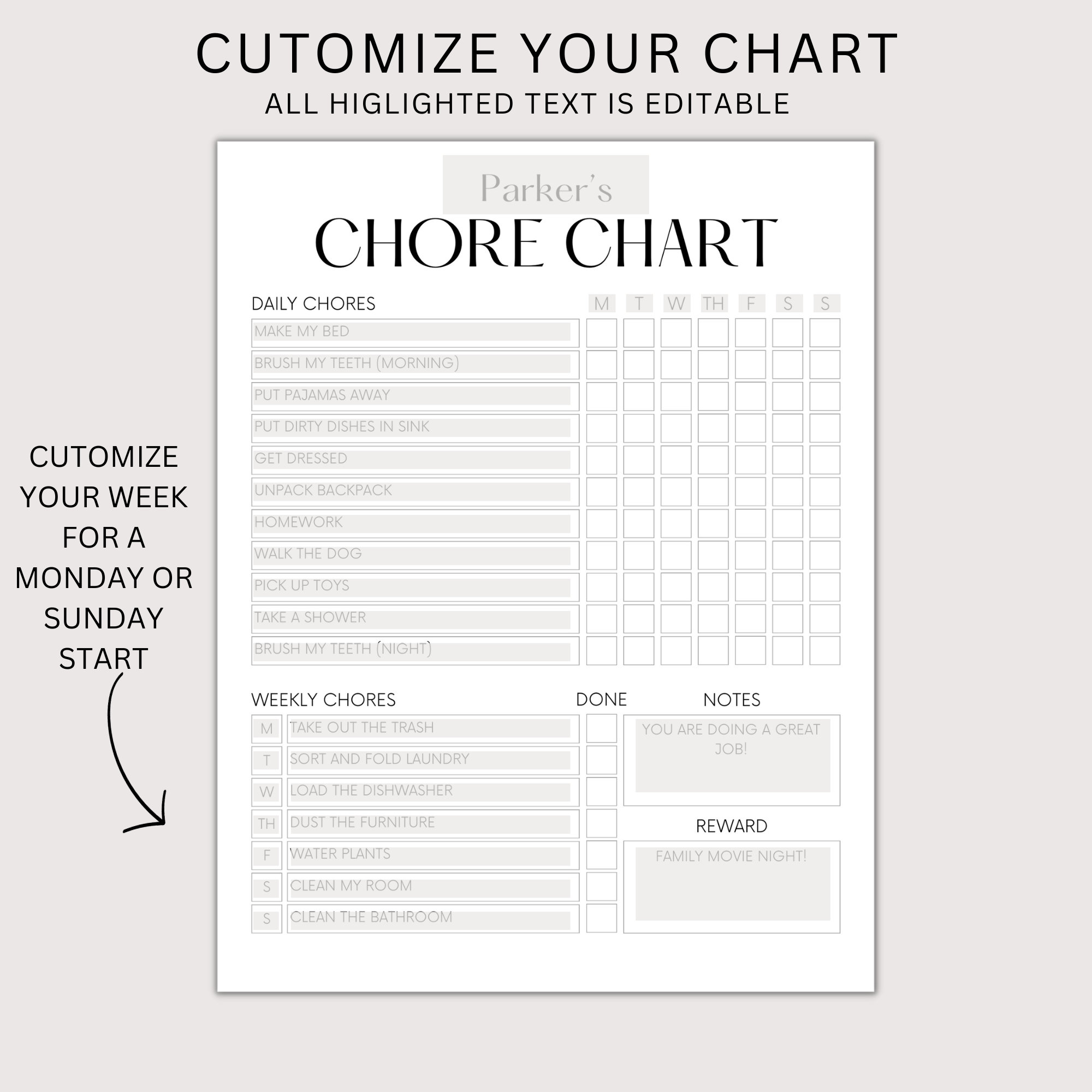 Chore Chart for Kids Teen Chore Chart Template Daily Chores ...
