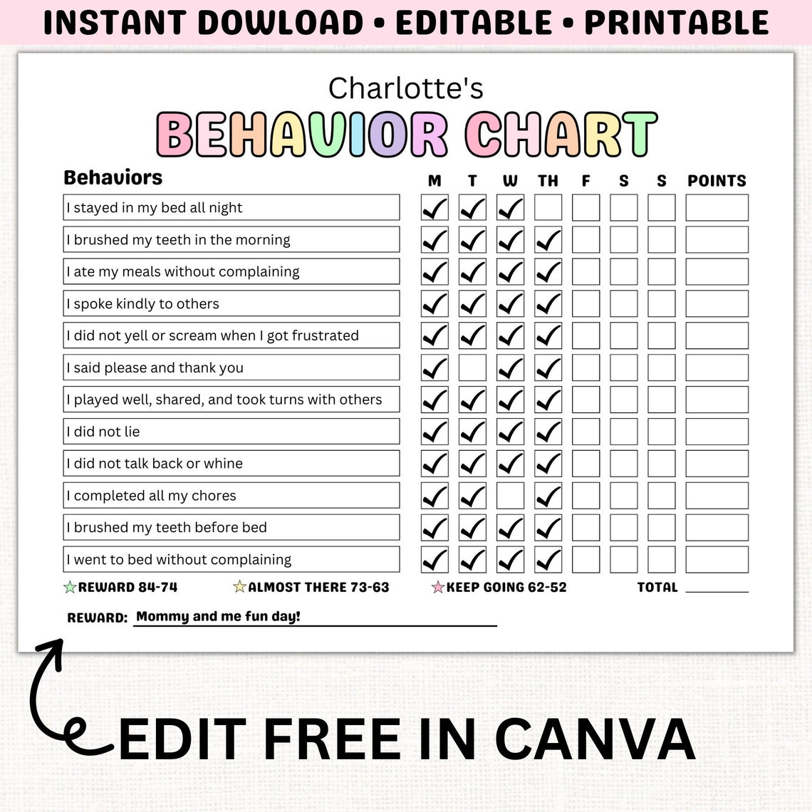 Kids Behavior Reward Chart PRINTABLE Behavior Tracker Behavior ...