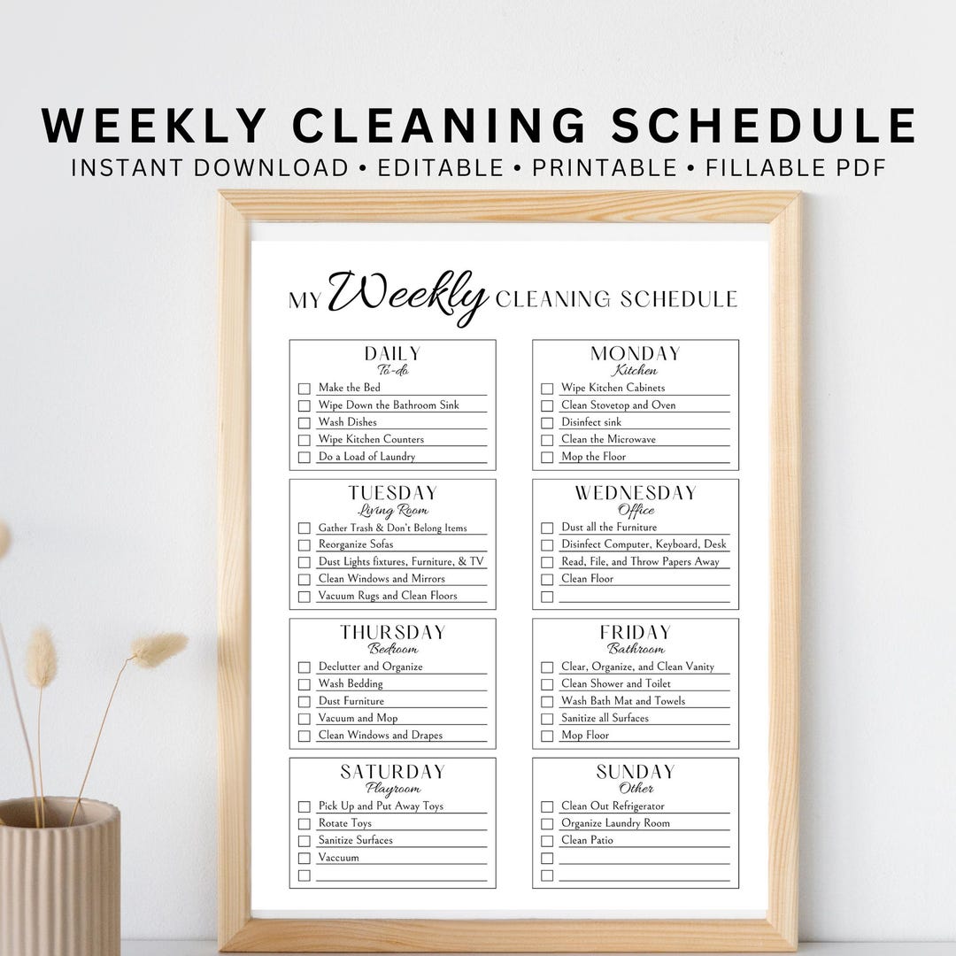 Weekly Cleaning Schedule Printable, Daily Chore Chart (digital Download ...