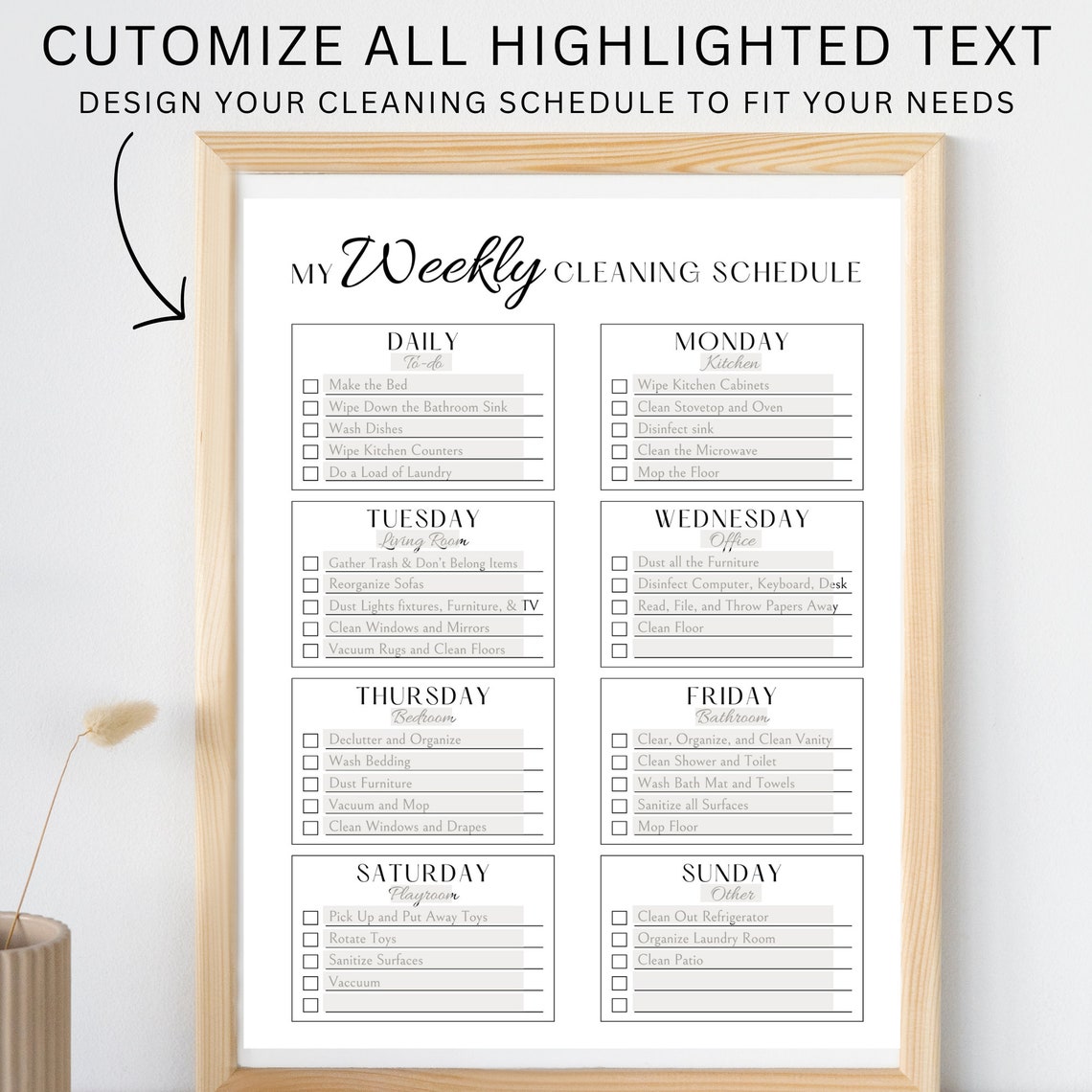 Cleaning Chore Checklist Household Cleaning Schedule Family Chore Chart ...